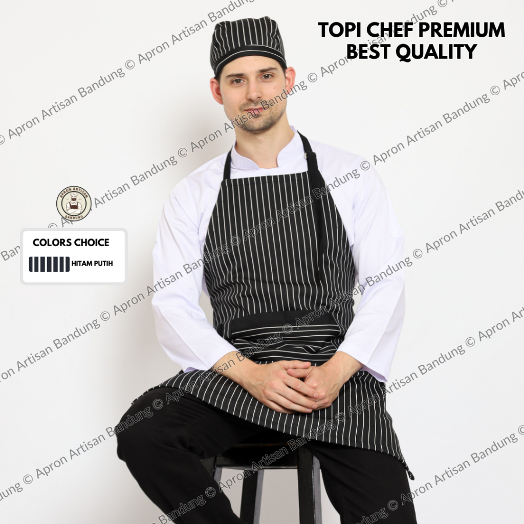 Jual Topi Koki Topi Chef Loreng Hitam Putih Model Jepang Pendek untuk ...