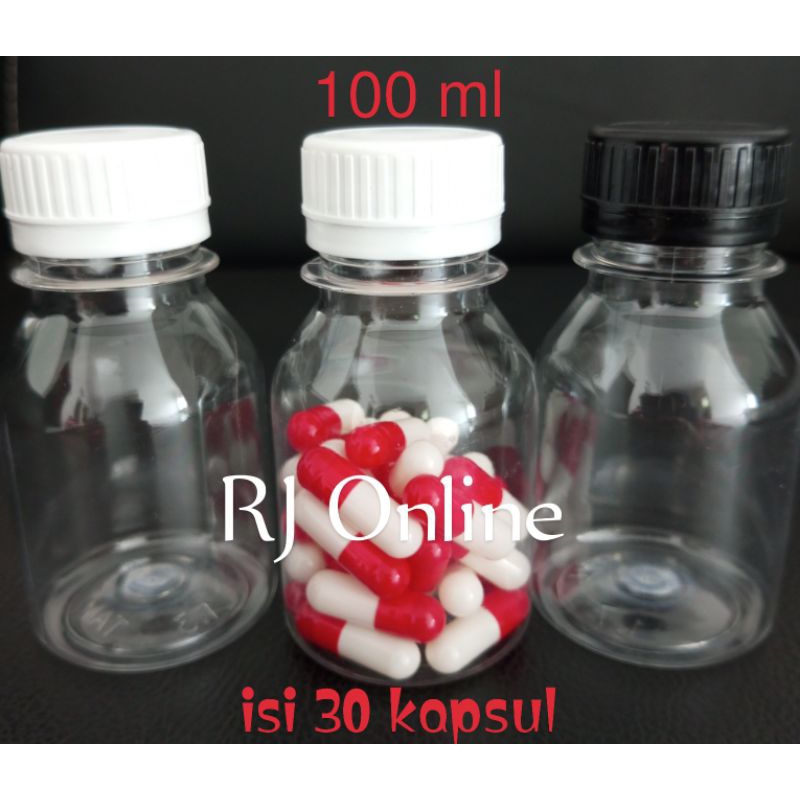Jual botol kapsul 100 ml /botol isi 30 kapsul PET tebal/botol sirup 100 ...