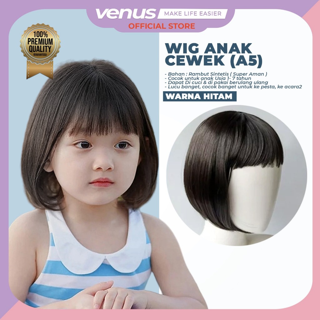 Jual VENUSJKT – Wig Anak Pendek Perempuan Usia 1–7 Tahun, Rambut Palsu ...