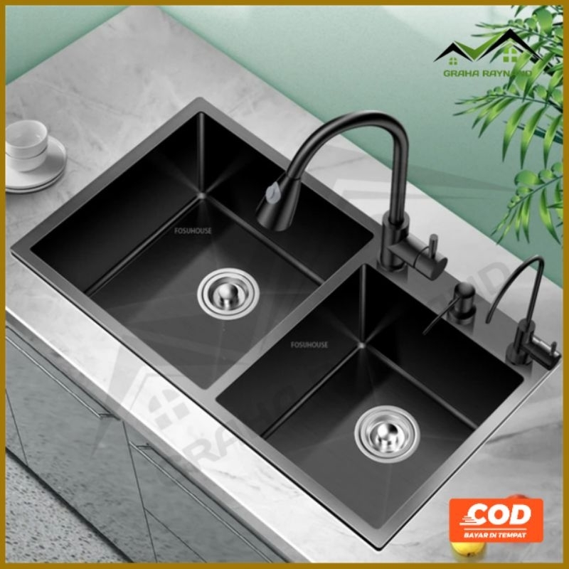 Jual Paket Kitchen Sink 2 Lubang Black Edition | Ukuran 82 cm × 45 cm ...