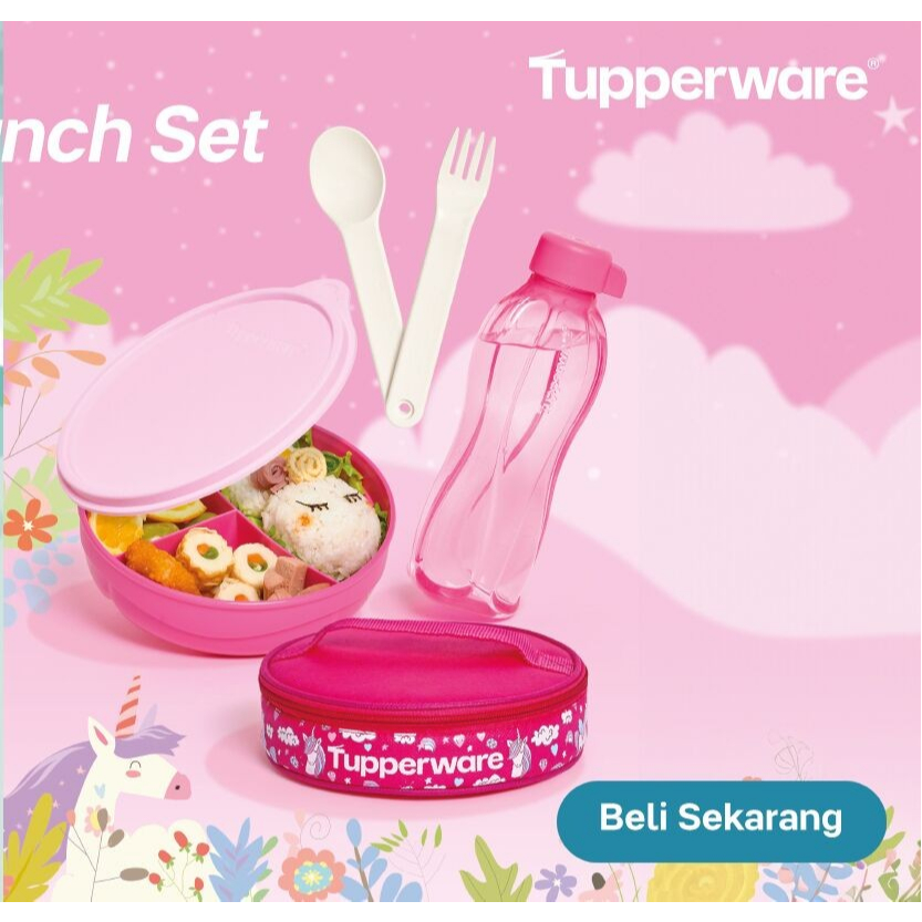 Jual Wadah bekal makan bulat Tupperware unicorn lunch set free eco ...