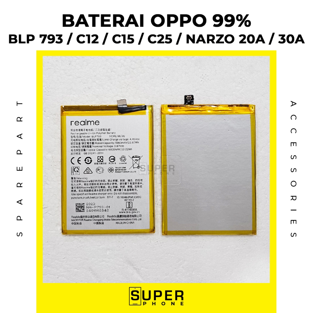 Jual BATERAI OPPO BLP 793 / C12 / C15 / C25 / NARZO 20A / 30A 99% ...