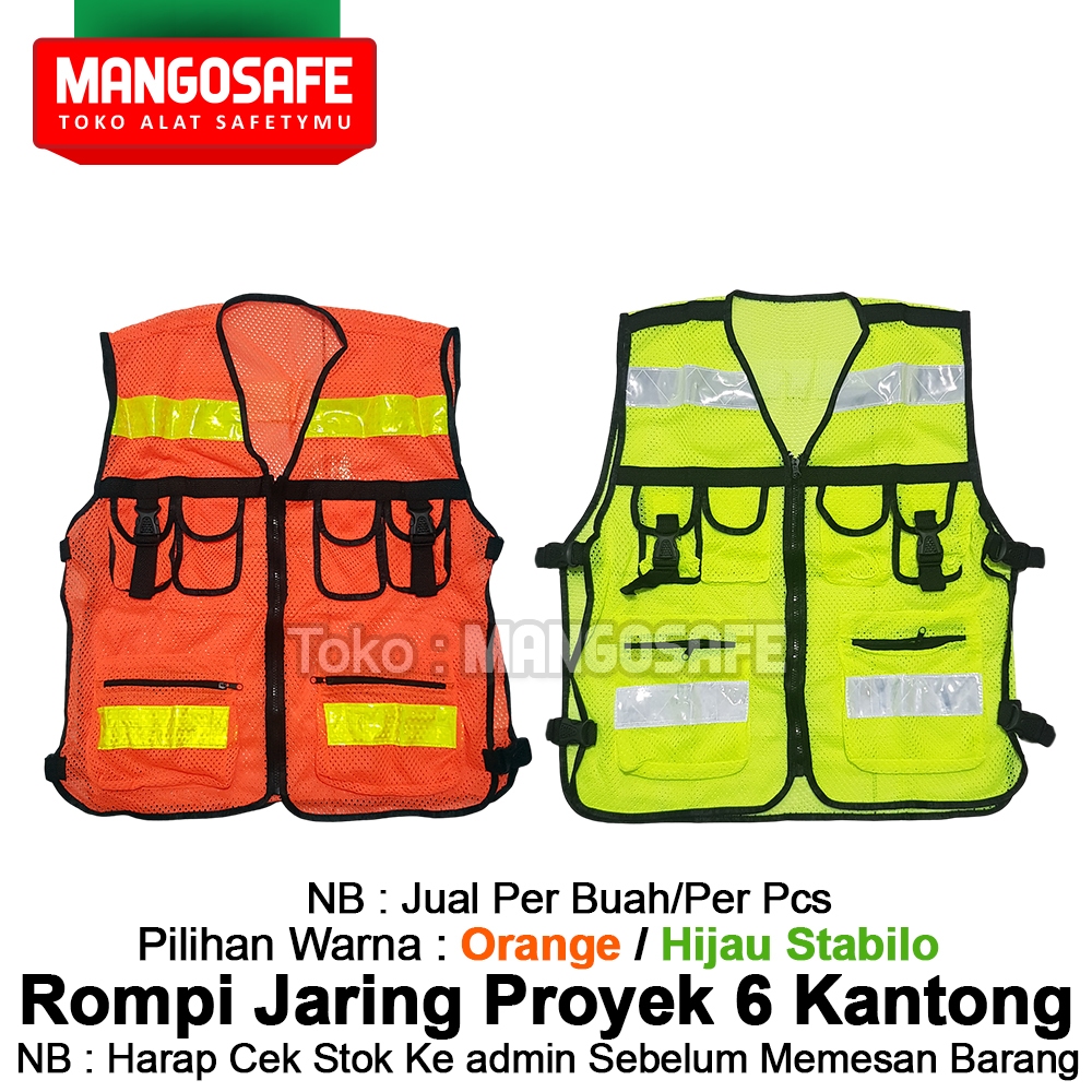 Jual [ 2 Pilihan Warna : Orange & Hijau Stabilo ] Rompi Proyek 6 ...