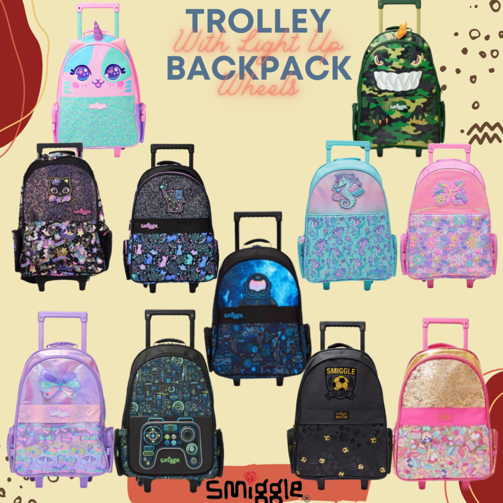 Jual Smiggle Bag Backpack Trolley Light wheel /troli dengan roda lampu ...