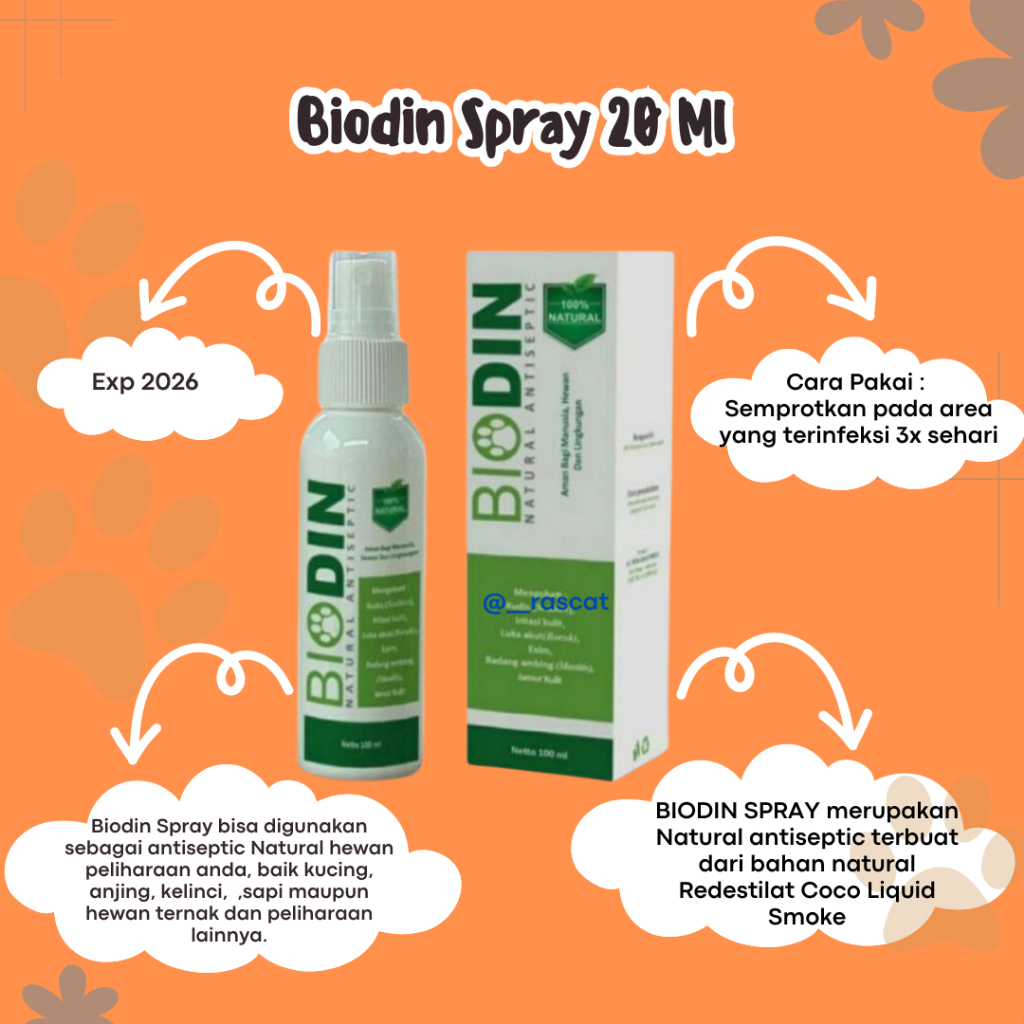 Jual Biodin Spray 20 Ml Obat Jamur Kucing & Scabies | Shopee Indonesia