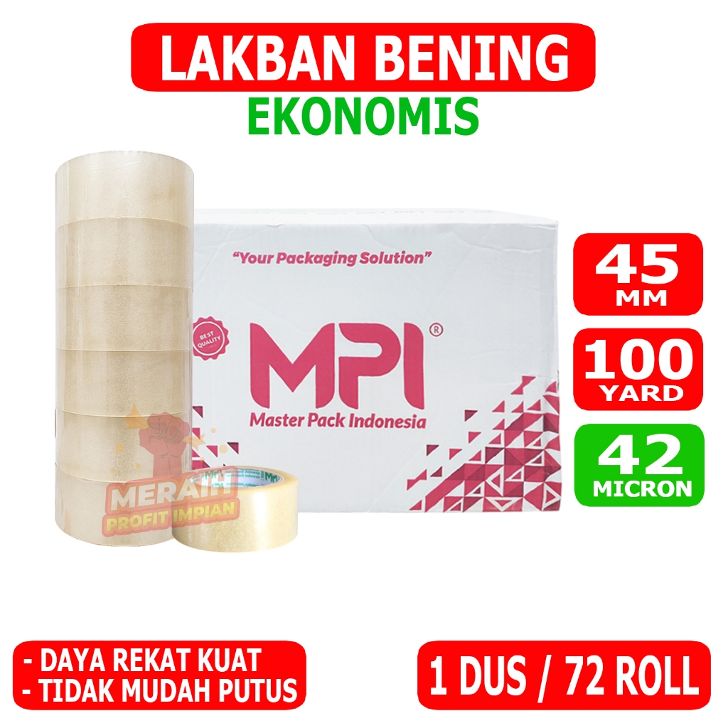 Jual 1 DUS / 72 ROLL - Lakban Bening Ekonomis 100 Yard - Lakban MPI 45 ...