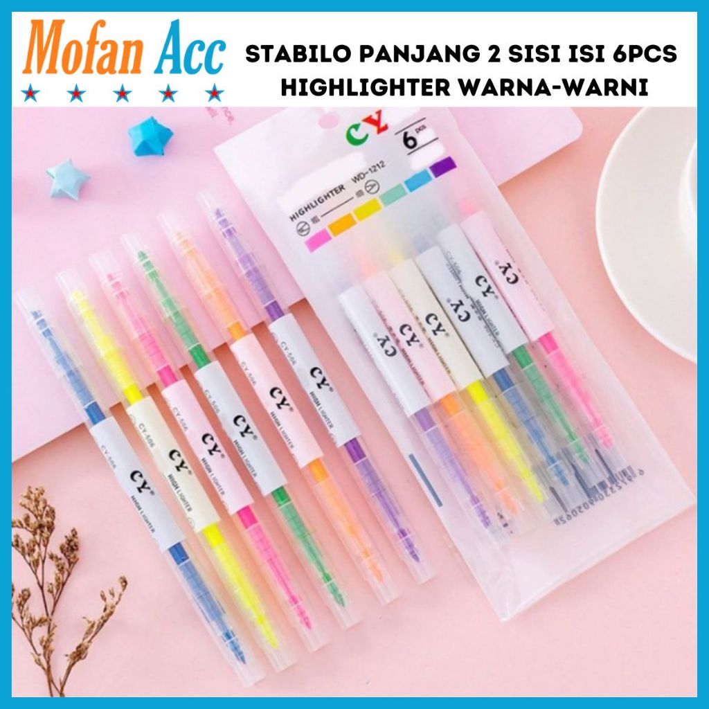 Jual Stabilo 2 Sisi (1 Pack Isi 6pcs) Highlighter Colorful ...