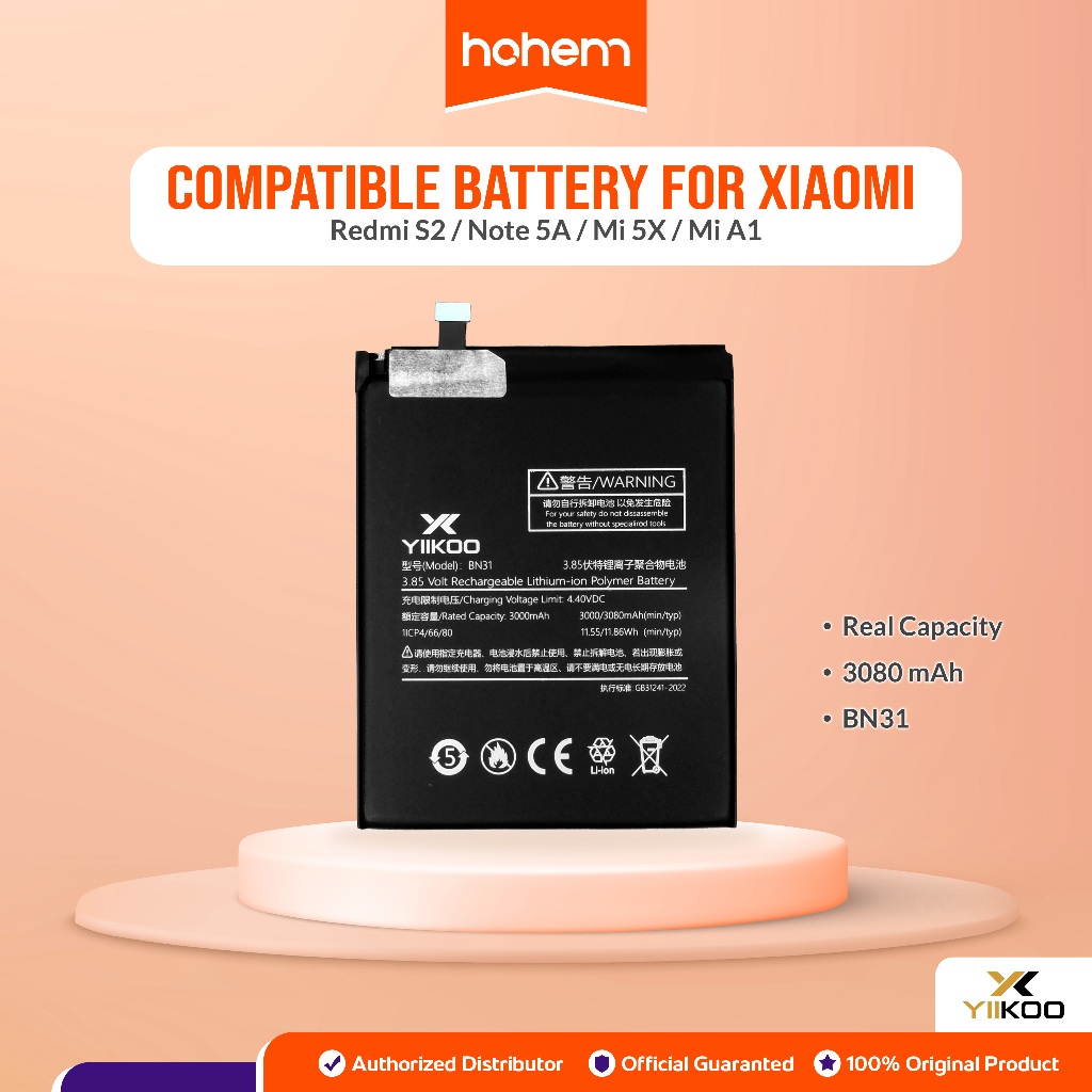 Jual YIIKOO Baterai XiaoMi BN31 Redmi S2 Note 5A Prime Mi5X Mi A1 5X ...