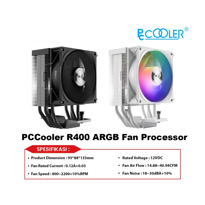 Jual CPU Cooler PCCOOLER / PC COOLER R400 ARGB BLACK 4 Heat Pipes - CPU ...