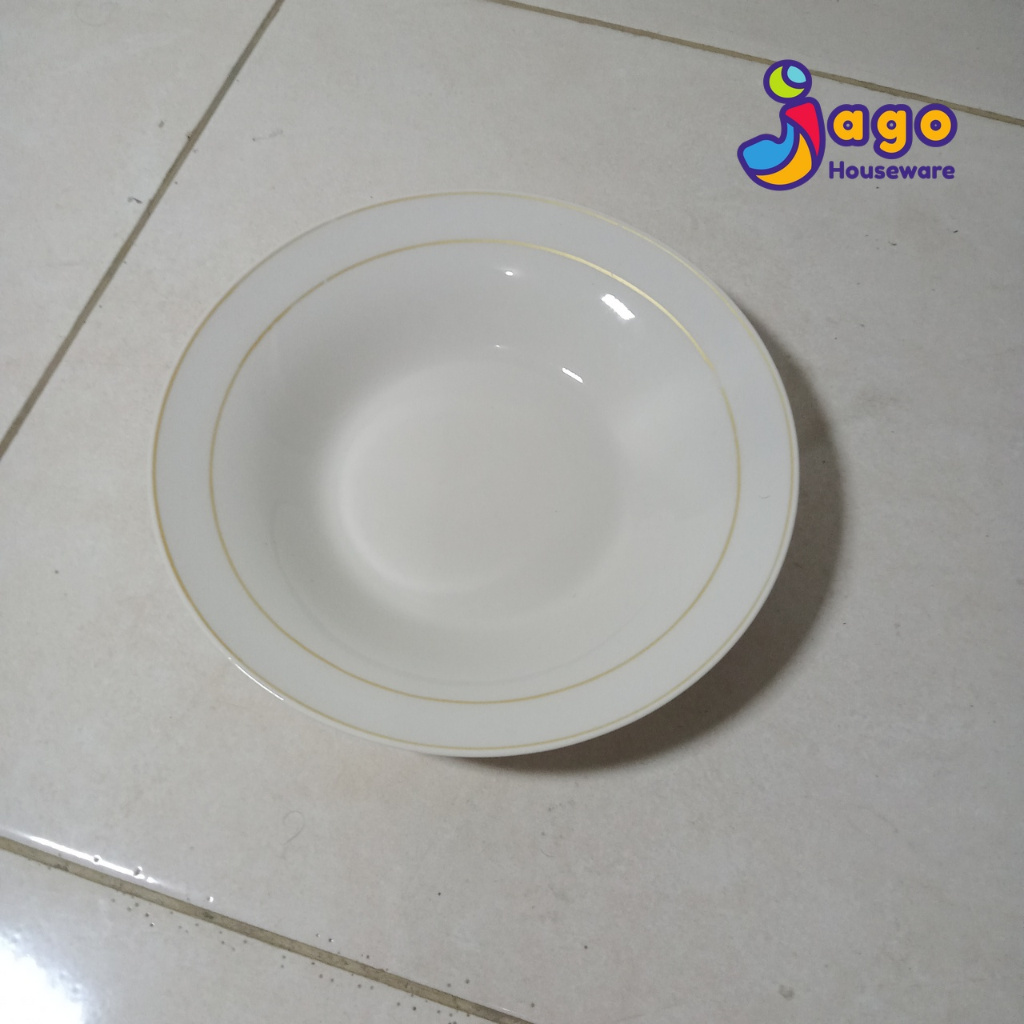 Jual Piring Keramik 8 Garis Emas, Piring Makan Dalam Bulat Diameter 20. ...