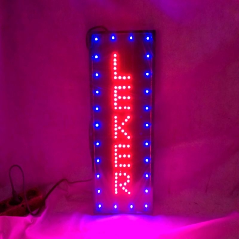 Jual papan lampu LED sign tulisan LEKER ukuran 20x50 model berdiri ...