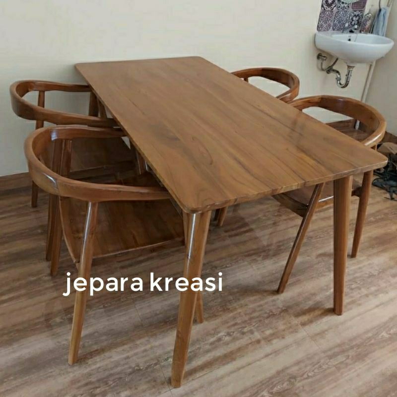 Jual meja makan 4 kursi kayu jati minimalis, meja makan kayu jati 4 kursi minimalis | Shopee ...