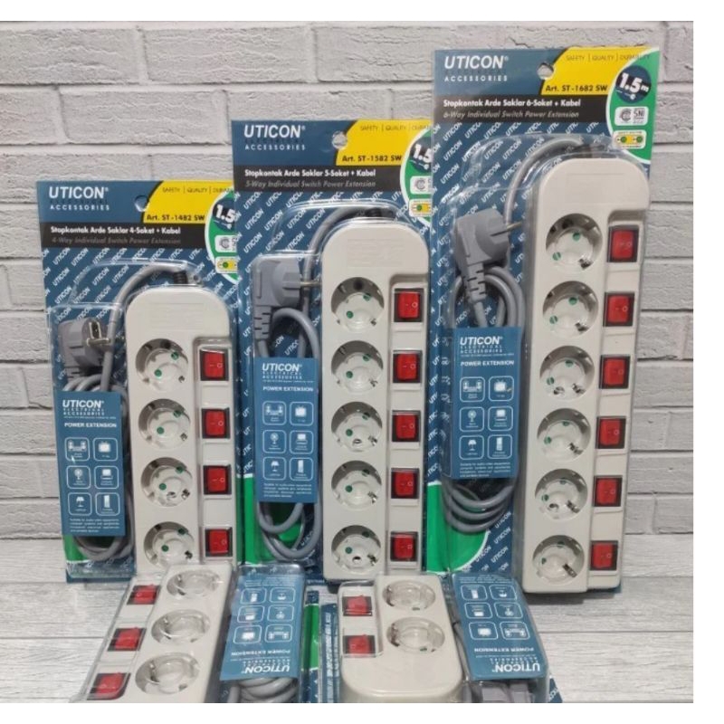 Jual UTICON stop kontak 3 4 5 6 lubang + saklar + 1,5m kabel Terminal Kuningan Cok sambungan ...
