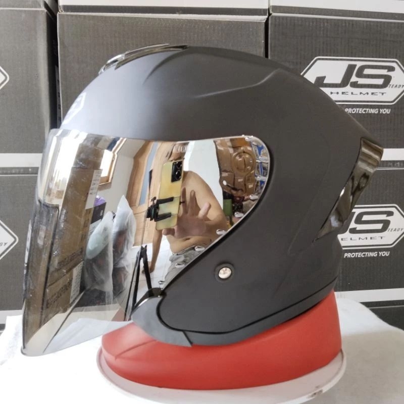 Jual HELM HALF FACE JS ARMOR SOLID (BLACK DOFF) | Shopee Indonesia