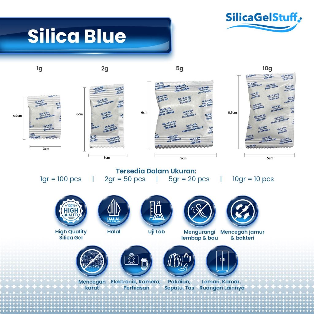 Jual Silica gel blue 1 pack (bisa pilih ukuran) | Shopee Indonesia