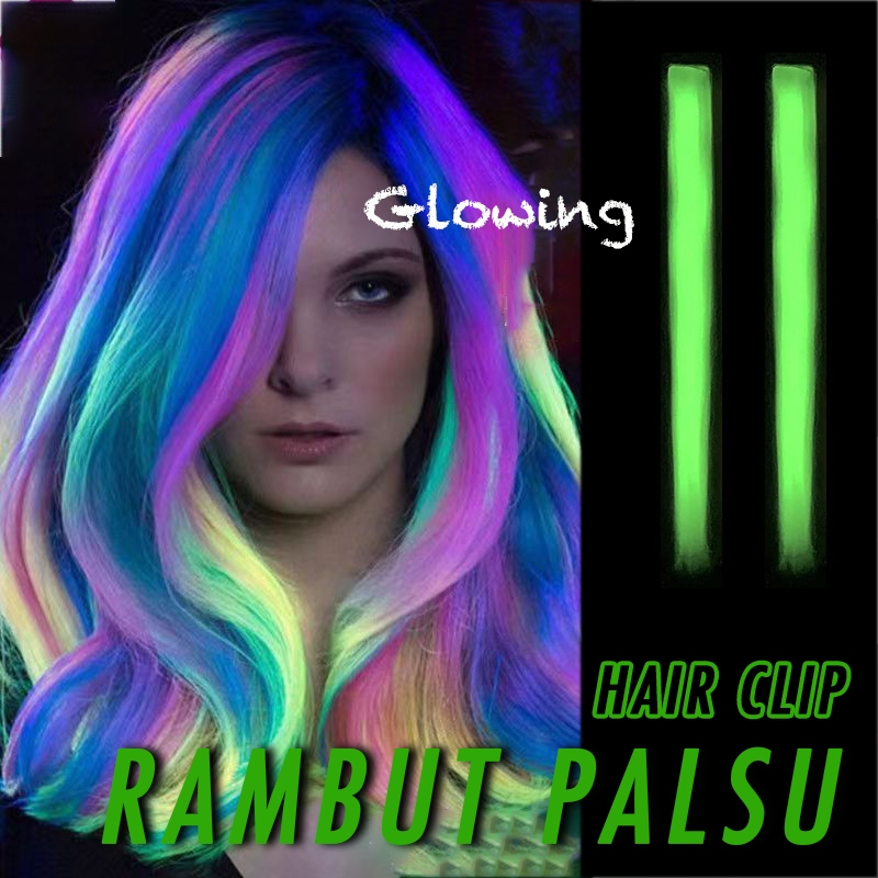 Jual Hair clip Rambut Palsu Glowing Wig Wanita Warna glow in the dark ...