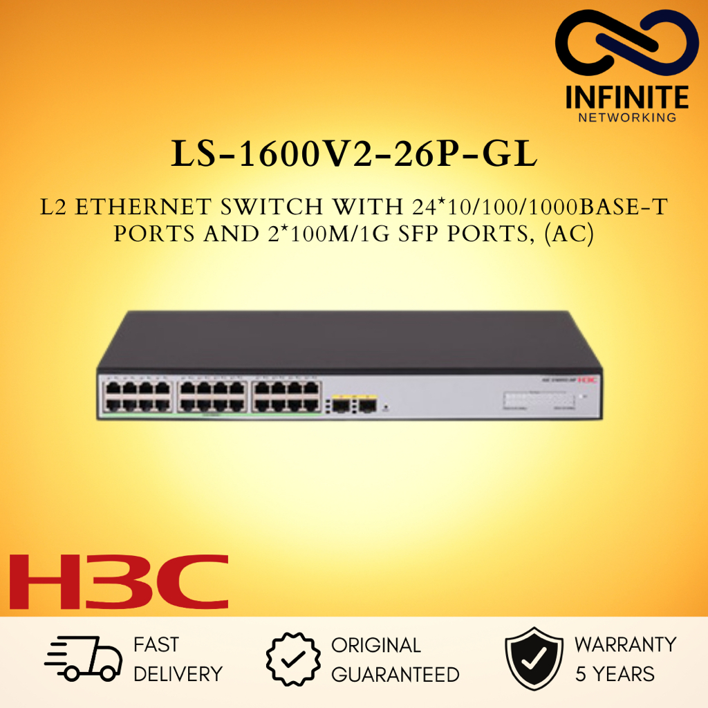 Jual H3C LS-1600V2-26P-GL L2 Ethernet Switch with 24*10/100/1000BASE-T Ports and 2*100M/1G SFP ...