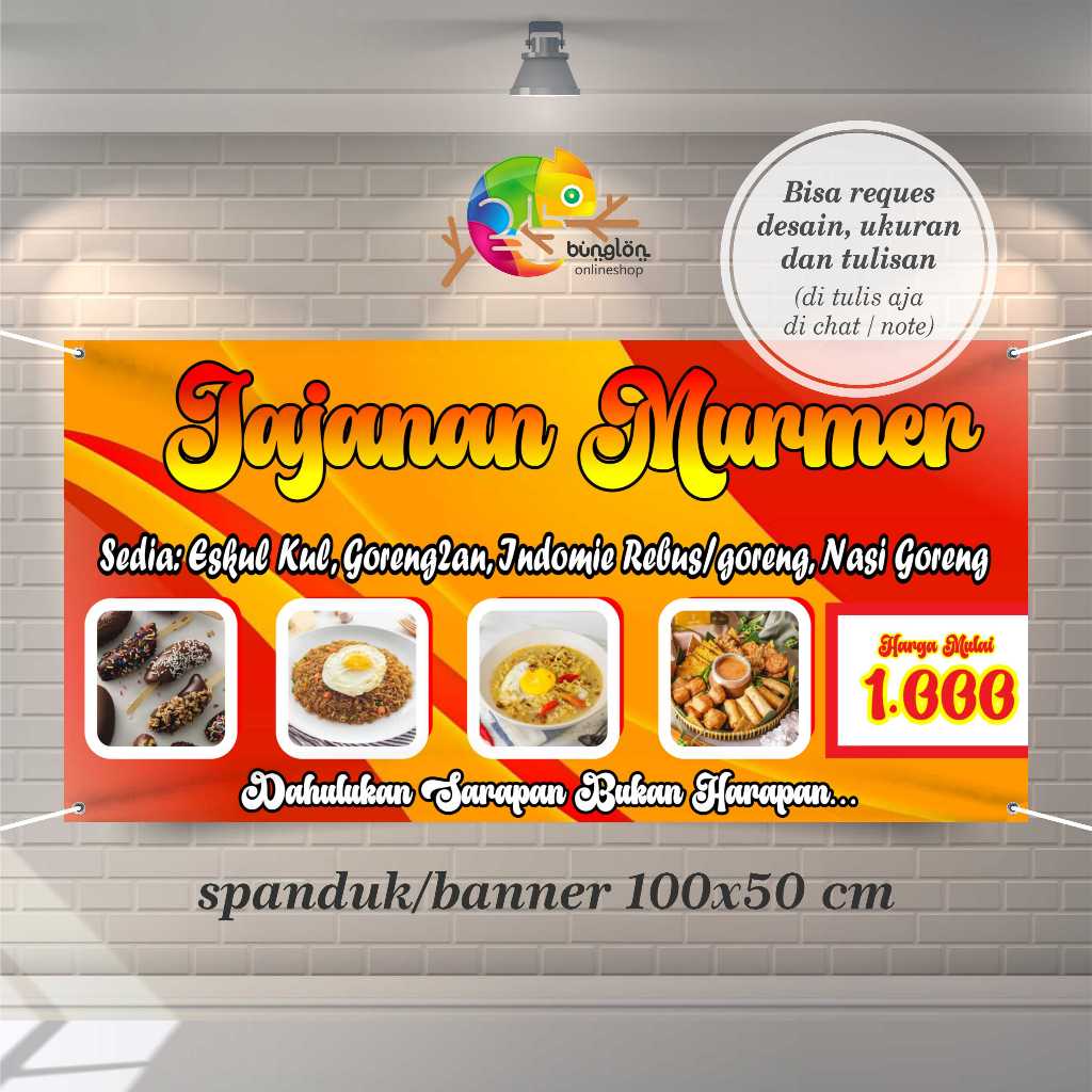 Jual Spanduk Banner Aneka Jajanan Murmer Free Custom Desain | Shopee ...