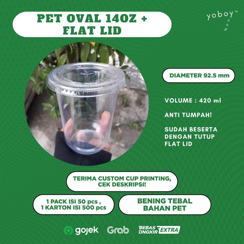 Jual CUP PET 14oz OVAL + TUTUP FLAT LID/STRAWLESS LID/POP LID/CAT DOME ...