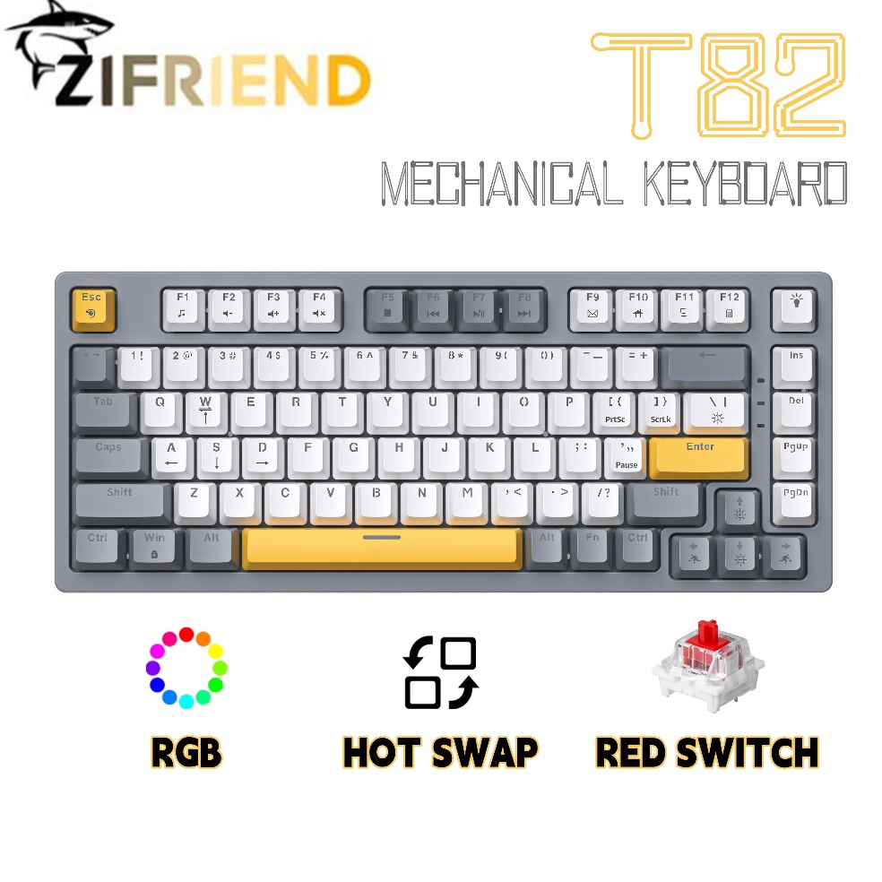 Jual ZIFRIEND T82 Mechanical Gaming Keyboard Red Switch Pluggable 8 ...