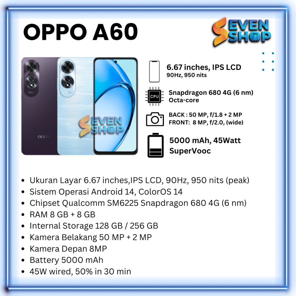 Jual Oppo A60 Ram 8+8/128GB 8+8/256GB (Military-Grade Shock Resistance ...