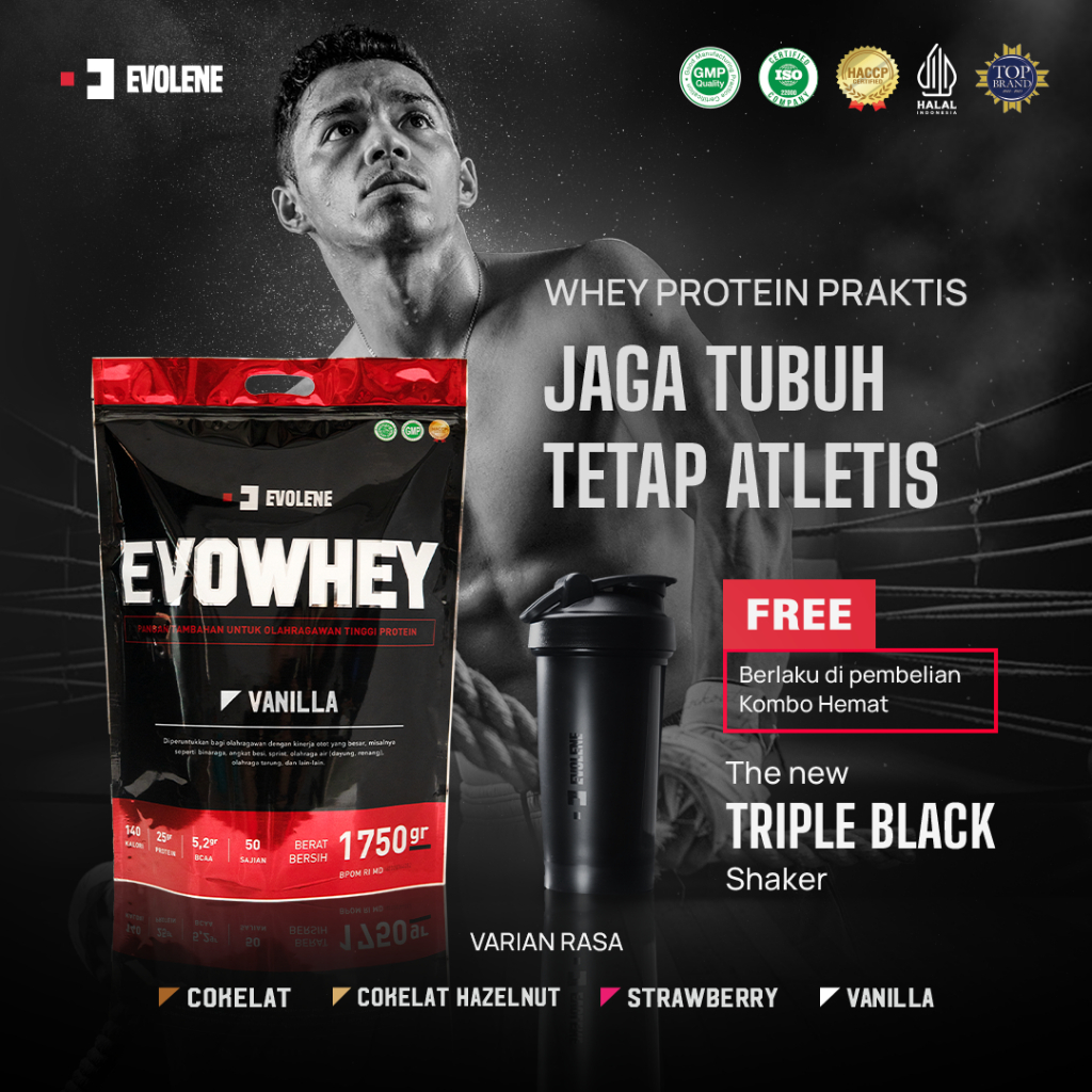 Jual Evowhey Hazelnut 50s + Free Shaker - Suplemen fitness pembentuk ...