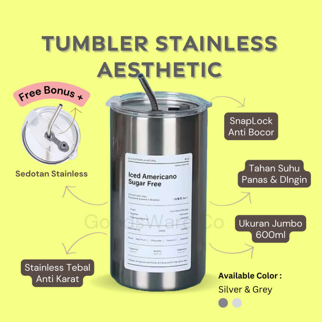 Jual Tumbler Stainless Korea Aesthetic Kopi Americano Coffee Premium ...