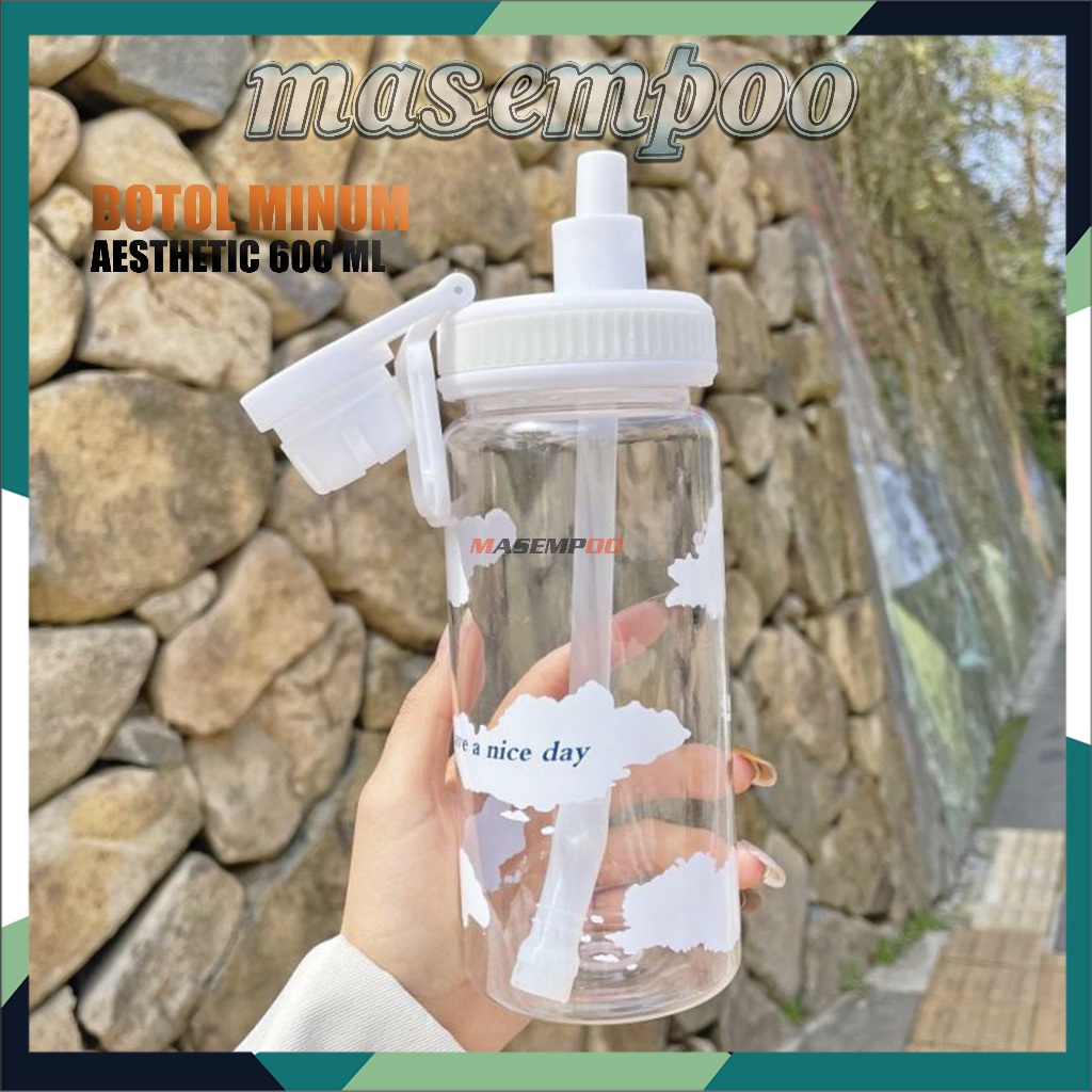 Jual Botol Minum Aesthetic PUTIH Water Bottle Dengan Sedotan Botol ...