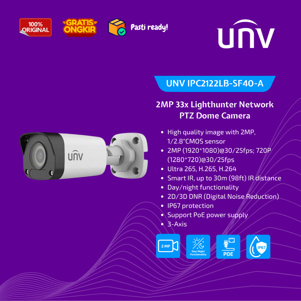 Jual UNV IPC2122LB-ASF40-A Uniview CCTV 2MP HD IR Fixed Mini Bullet Network Camera | Shopee ...