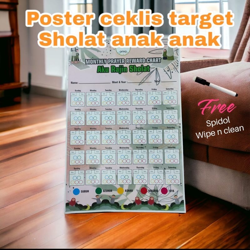 Jual ORINAEDUKIDS Chart Target Sholat 5 waktu Untuk Anak Anak Free ...