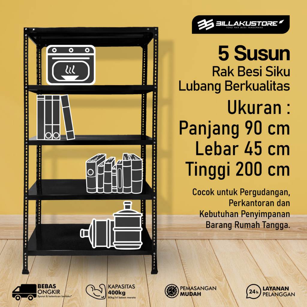 Jual Rak besi siku lubang ukuran 90 x 45 x 200 cm 5 susun kapasitas 80 ...
