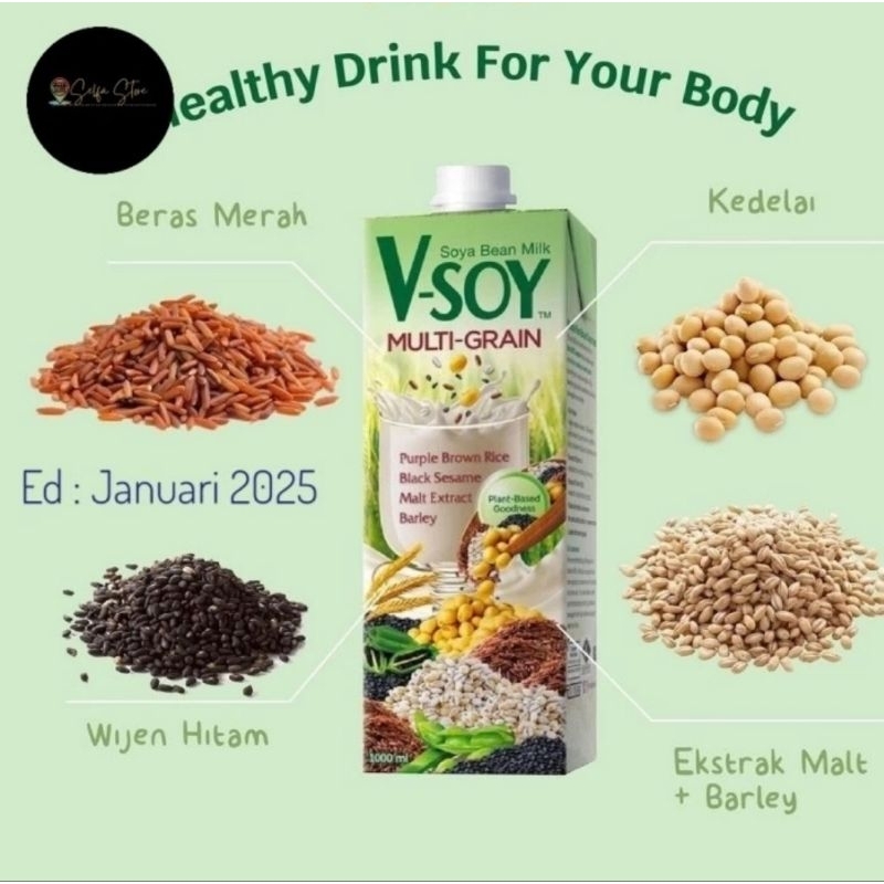 Jual V-Soy V Soy Multi Grain Vsoy Multigrain Susu Kedelai 1Liter 1000ML ...