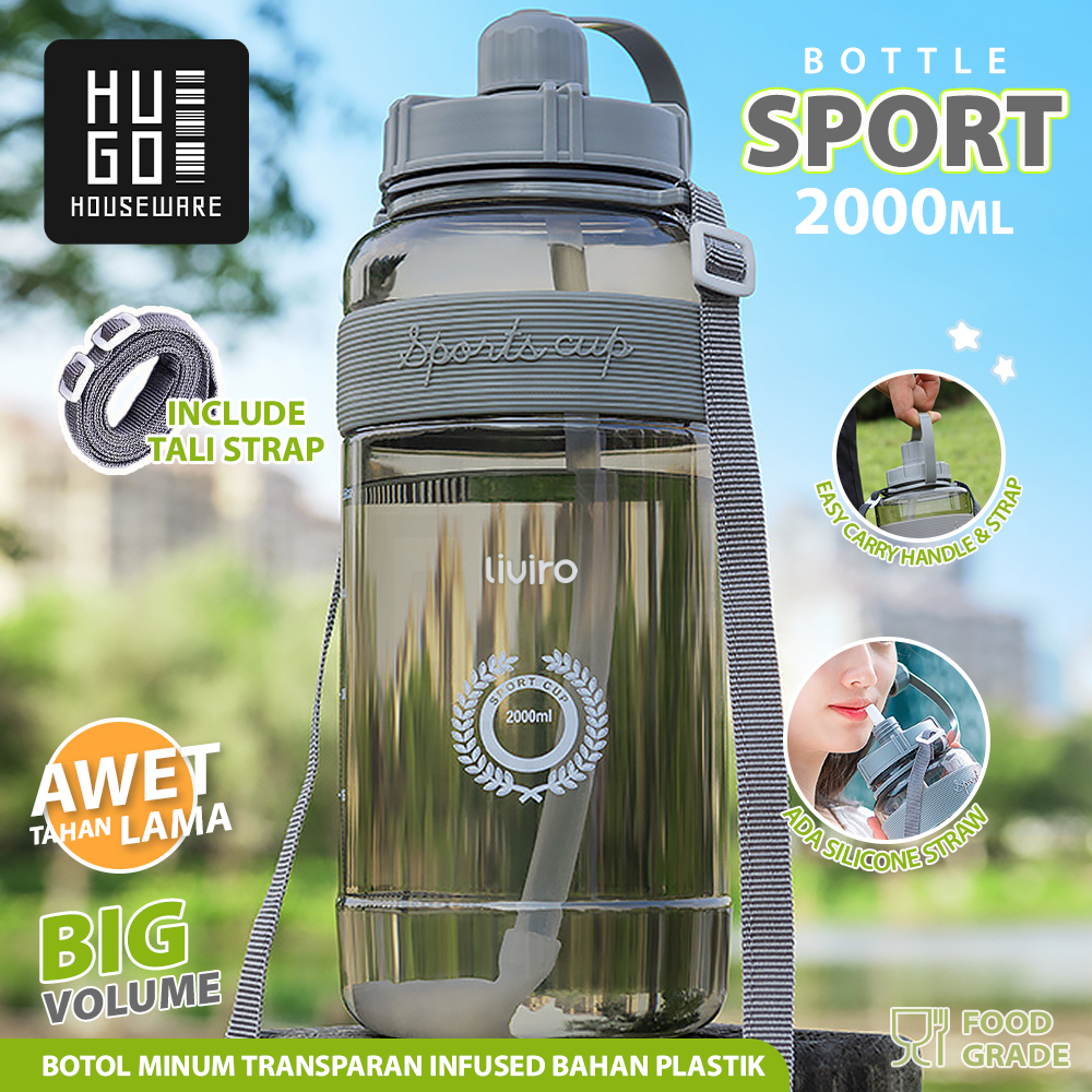 Jual Botol Minum Bening 2 Liter Besar Botol Air Anak Jumbo Premium dengan Sedotan dan Tali BPA ...