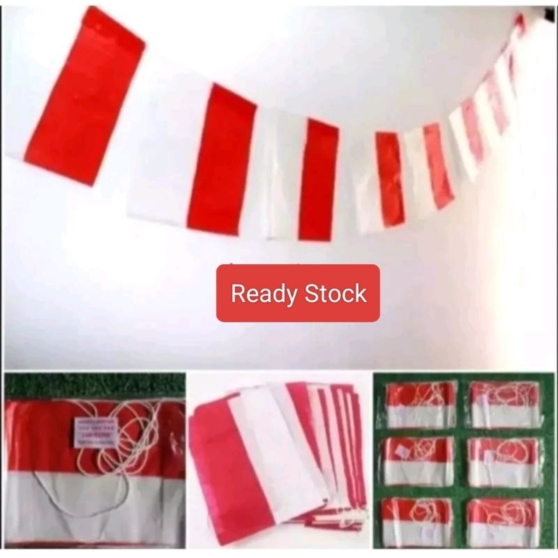 Jual Bendera merah putih plastik + tali 6meter bendera renteng | Shopee ...