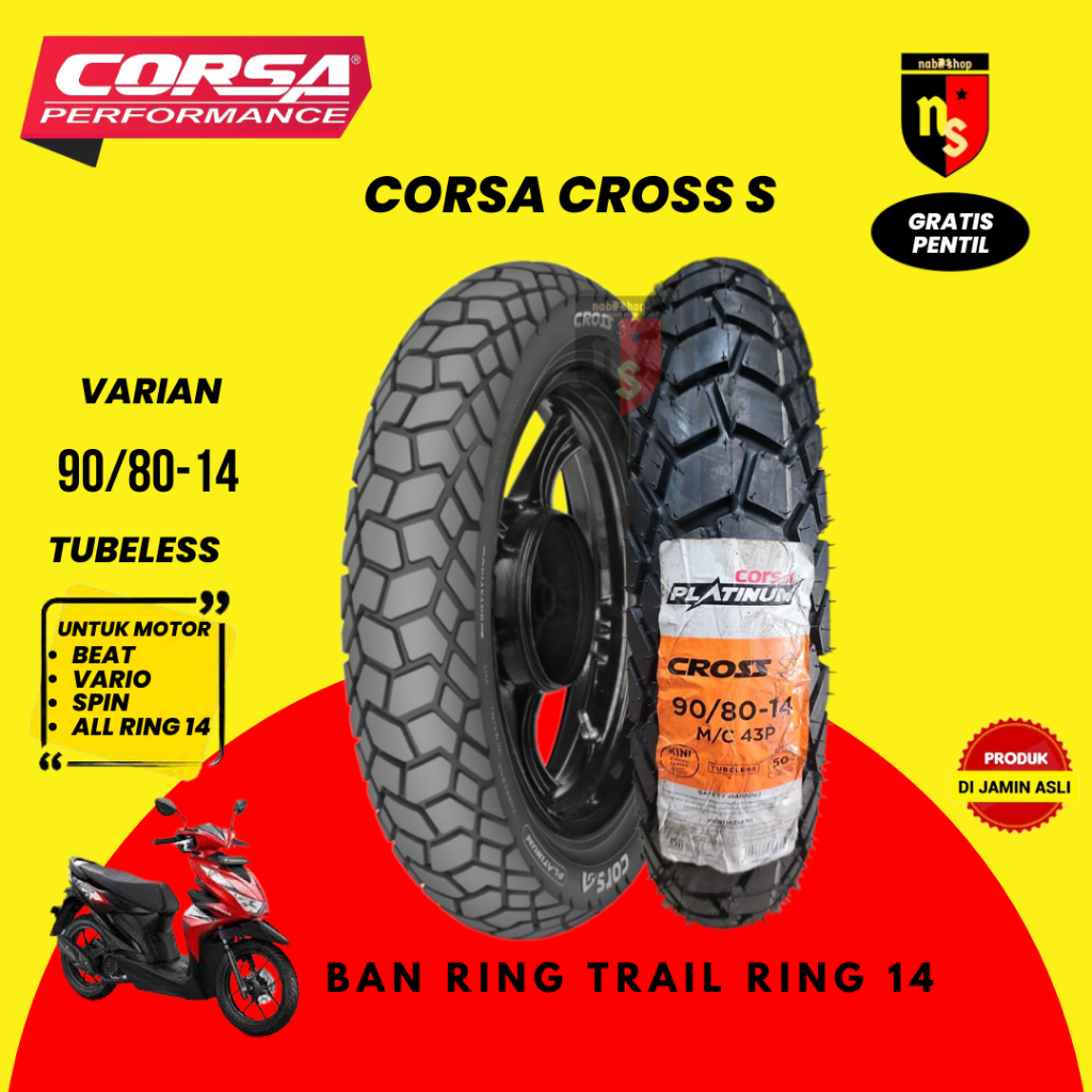 Jual Ban Corsa Cross S 90-80-14 Ban Tubeless Bonus Pentil | Shopee ...