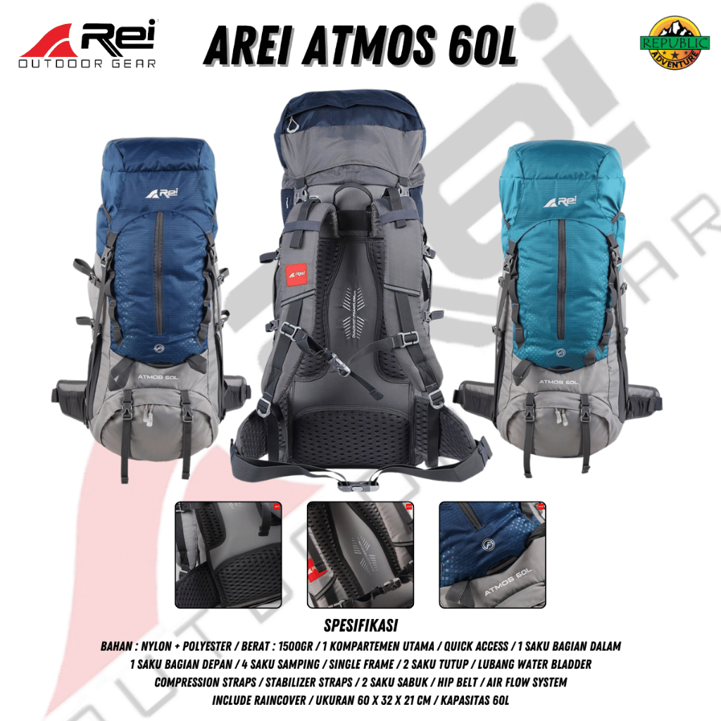 Jual Tas Gunung Carrier Atmos 60L Arei Outdoor Tas Punggung Carrier ...