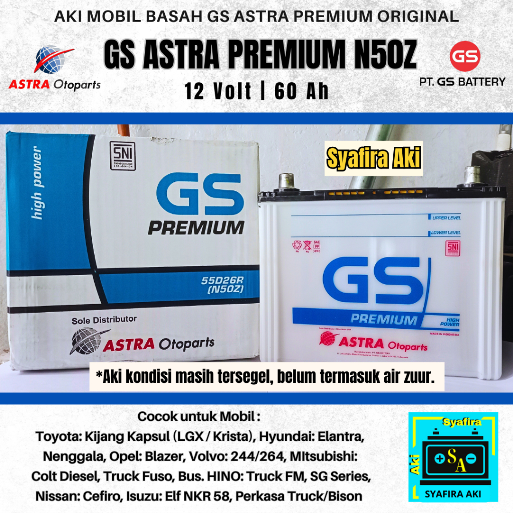 Jual Aki Mobil Kijang Capsule GS ASTRA PREMIUM N50Z Aki BASAH 12V ...
