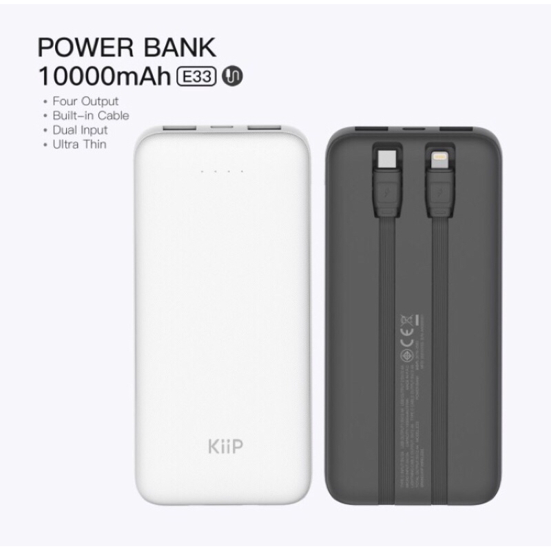 Jual KIIP powerbank 10000 mah build in cable type c lightning bagus ...