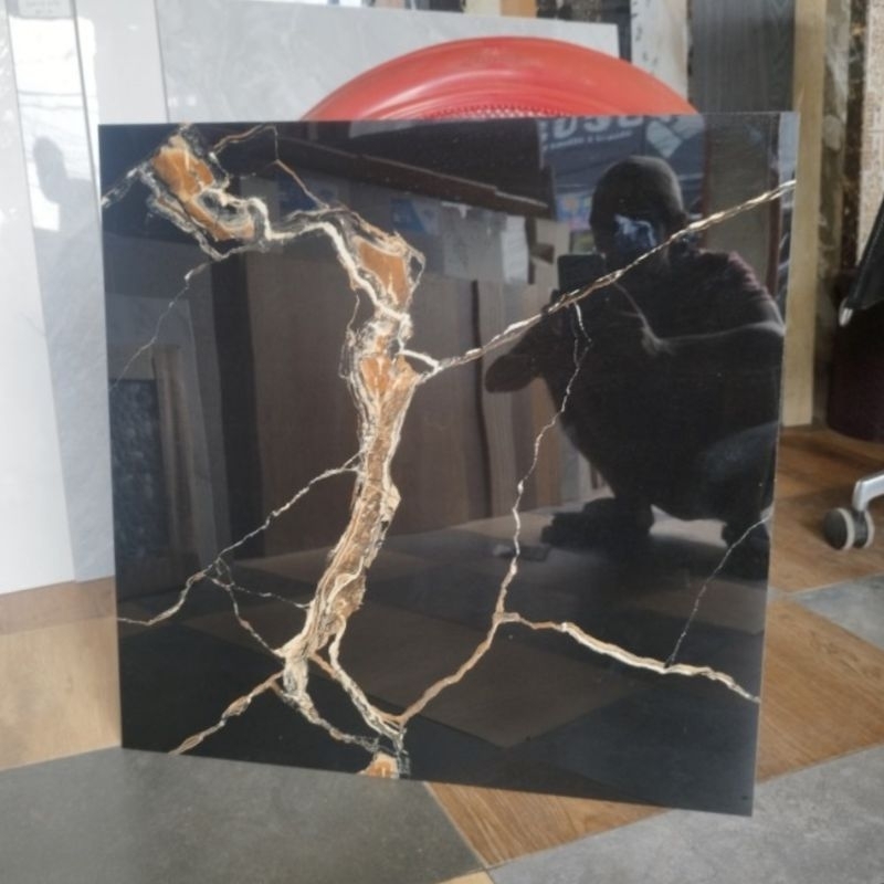 Jual granit lantai 60x60 Arna tile zameta black hitam motif emas glazed ...