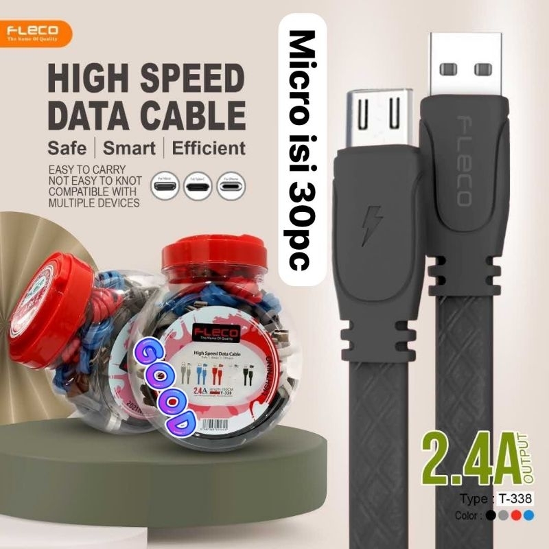 Jual Kabel data Fleco T-338 USB Micro Kabel Data Fleco For Android BB Isi 40psc | Shopee Indonesia