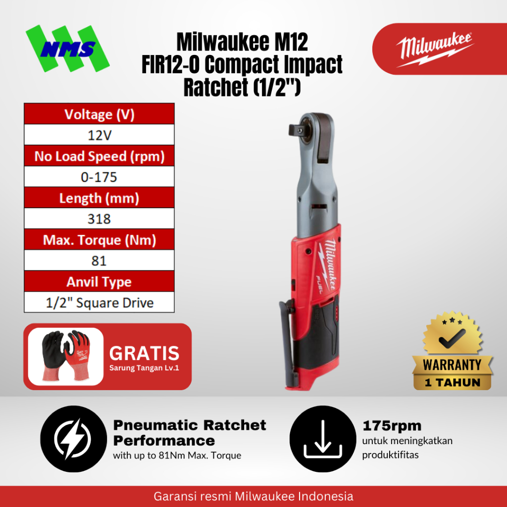 Jual Mesin Pembuka Baut Milwaukee M12 FIR12-0 FUEL 1/2" Cordless Impact ...
