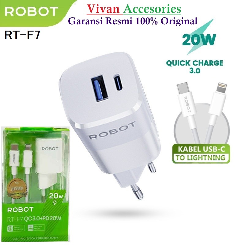Jual ROBOT RT-F7 Charger Dual Output UBS A & C Port 3A 20Watt | Shopee ...