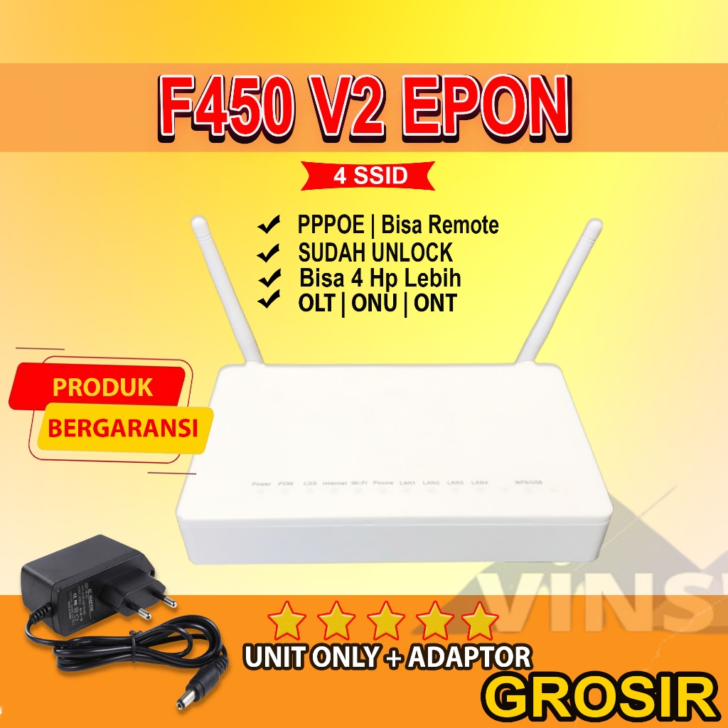 Jual Unit Baru ZTE F450 EPON + ADAPTOR onu ont olt omci ssid | Shopee ...