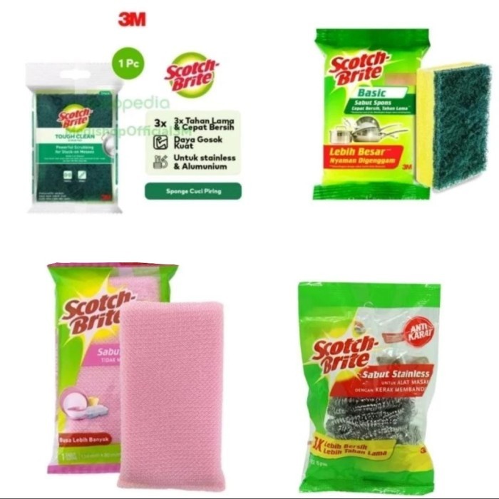 Jual 3M Sabut Cuci Piring Scotch Brite Basic Anti Bakteri daya gosok ...