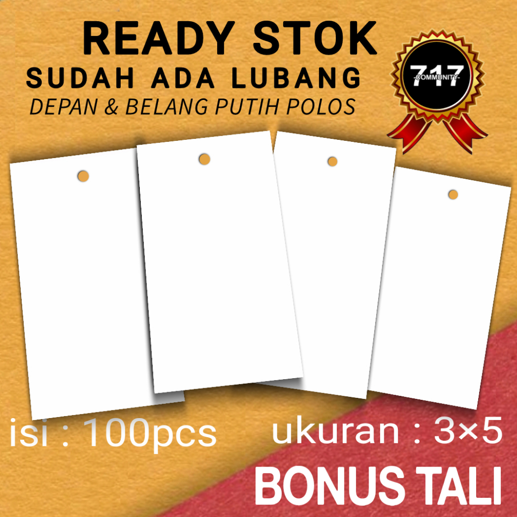 Jual Label baju polosan label polo hangtag polos 3x5 100pcs, hang tag ...