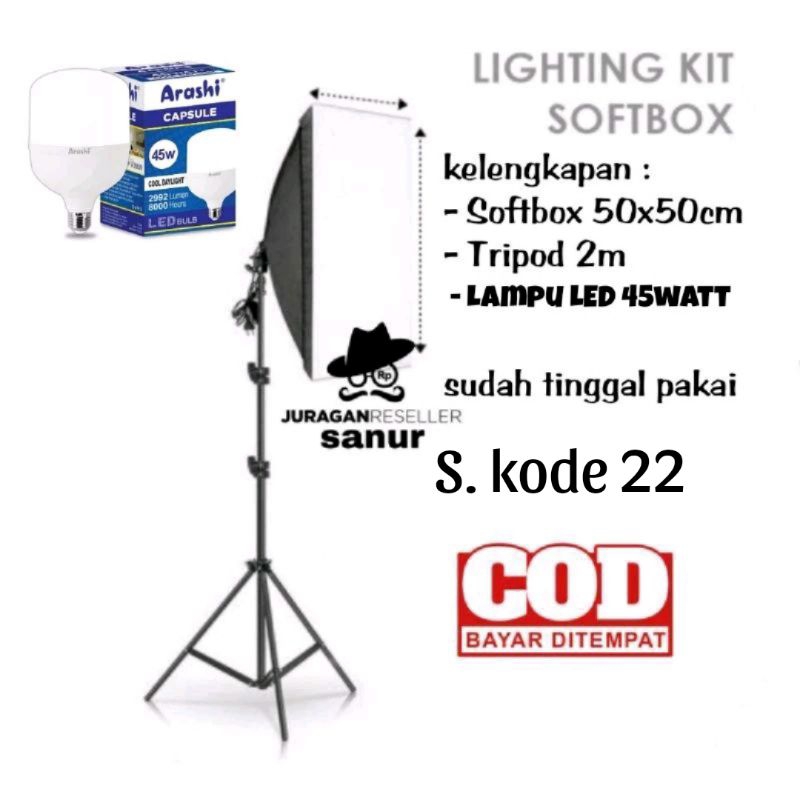 Jual Paket Pencahayaan Softbox Size 50x50 Dan Tripod 2m Dan Lampu Led