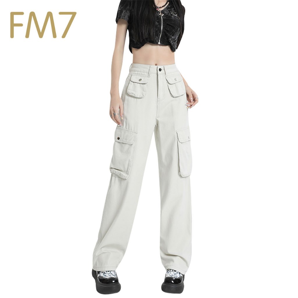 Jual FM7 L113 Korean High Waist Bagy Jeans Cargo Wanita - Putih ...