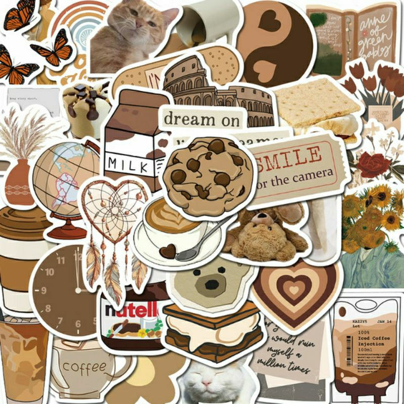 Jual Stiker Pack Aesthetic Brown Stiker Aesthetic Style 260480- Stiker ...