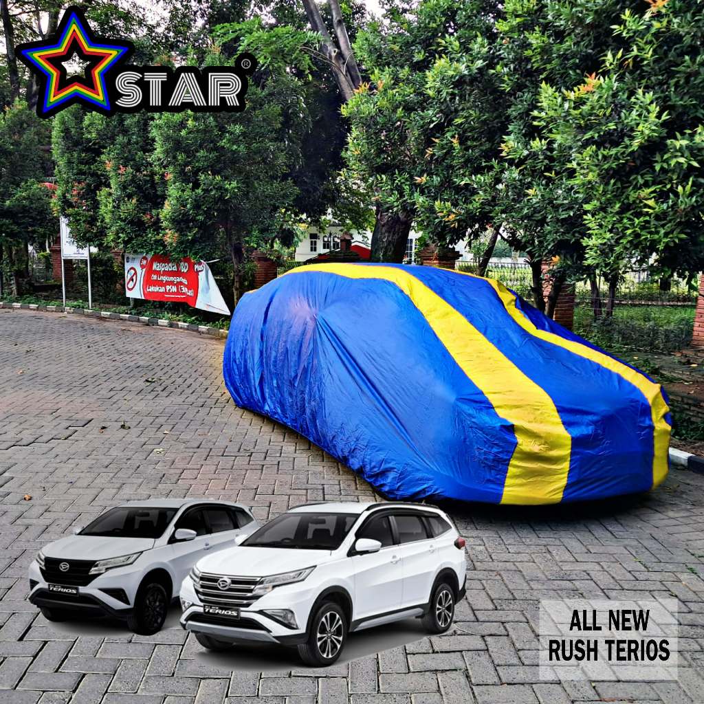 Jual Body Cover ALL NEW RUSH TERIOS Biru Strip 2 Kuning Sarung Mobil ...