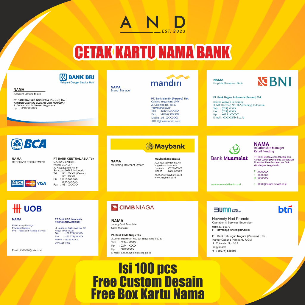 Jual Kartu Nama Bank/Business Card/ID CARD/Name tag/Custom | Shopee ...